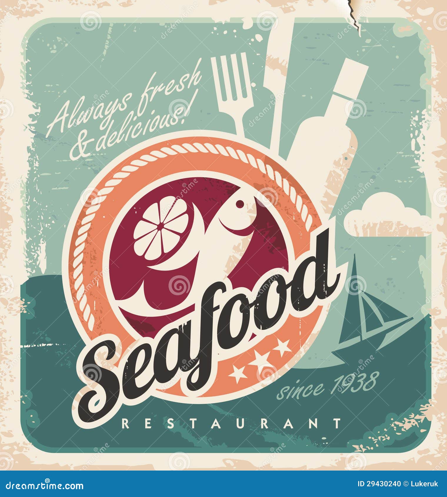 Vintage Poster for Seafood Restaurant Stock Vector - Illustration of ...