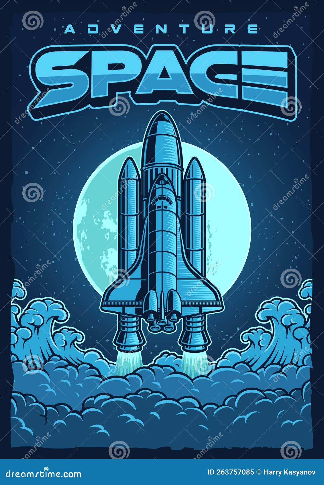 Vintage Poster of a Space Shuttle Stock Illustration - Illustration of ...