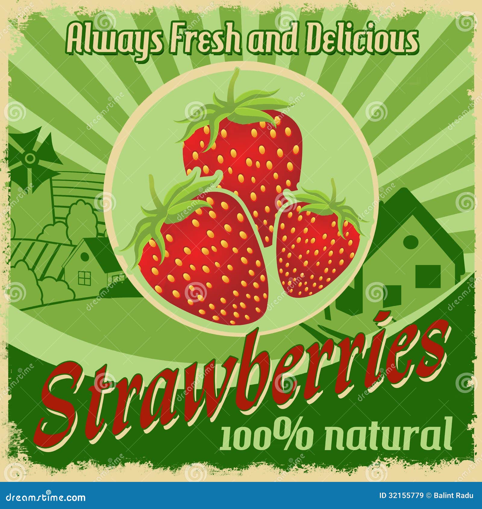 Vintage Poster for Strawberries Farm Stock Illustration - Illustration ...