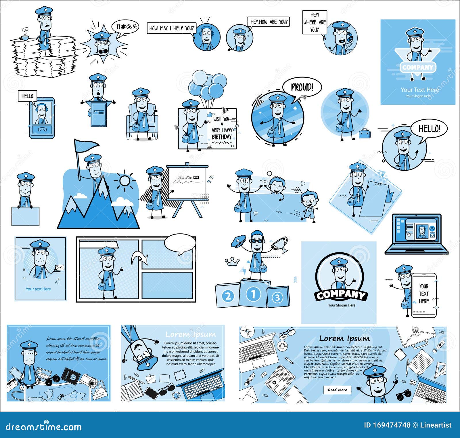 Vintage Postman Character - Set of Different Concepts Vector ...
