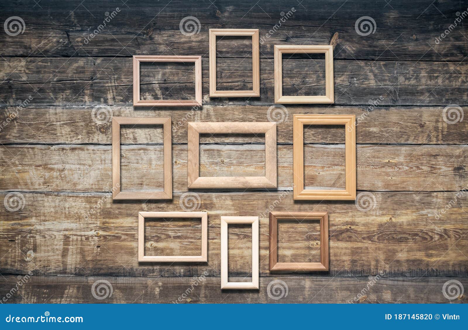 Frames on old, wall stock photo. Image of rustic, exhibition - 187145820