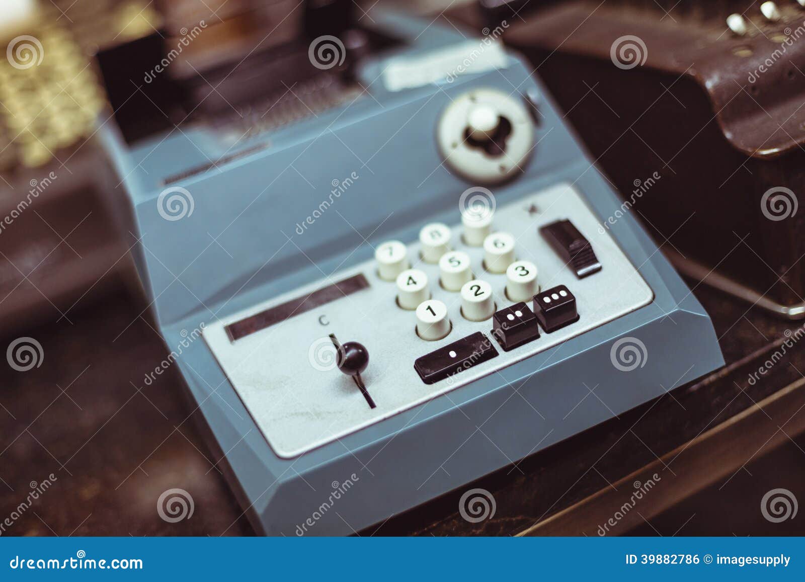 Vintage Printing Calculator Stock Photo - Image of blue, machine: 39882786