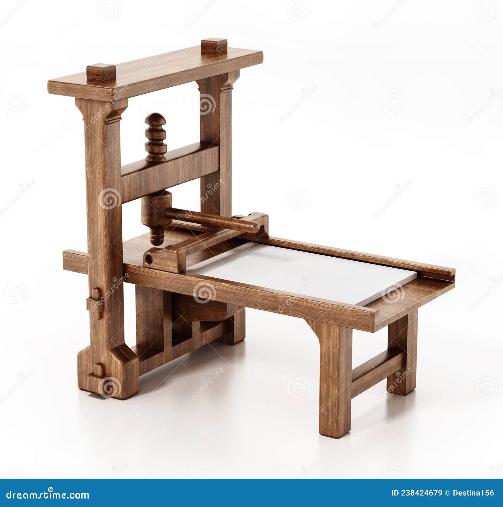 Vintage Printing Press Isolated on White Background. 3D Illustration ...