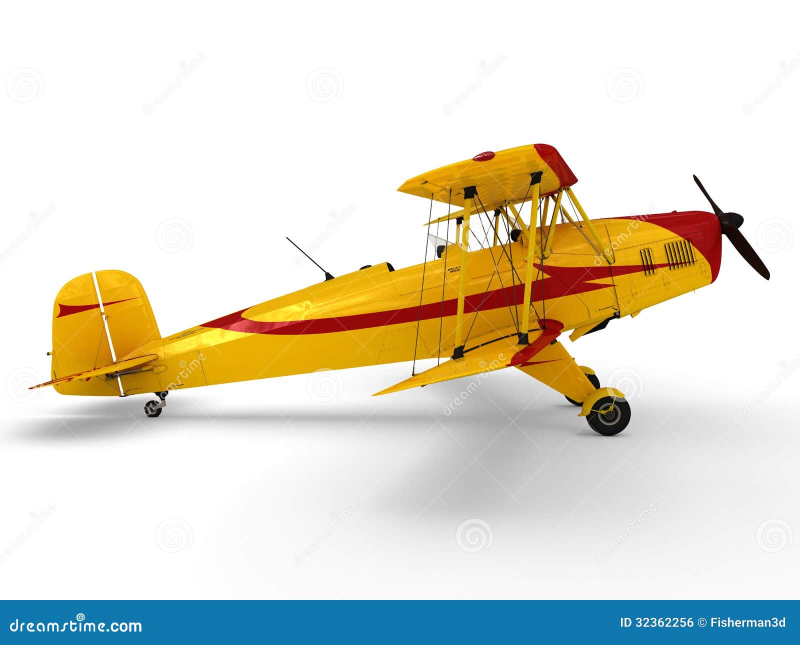 Old Propeller Biplane Airplane. Side View. Blue Screen Background. 3d ...