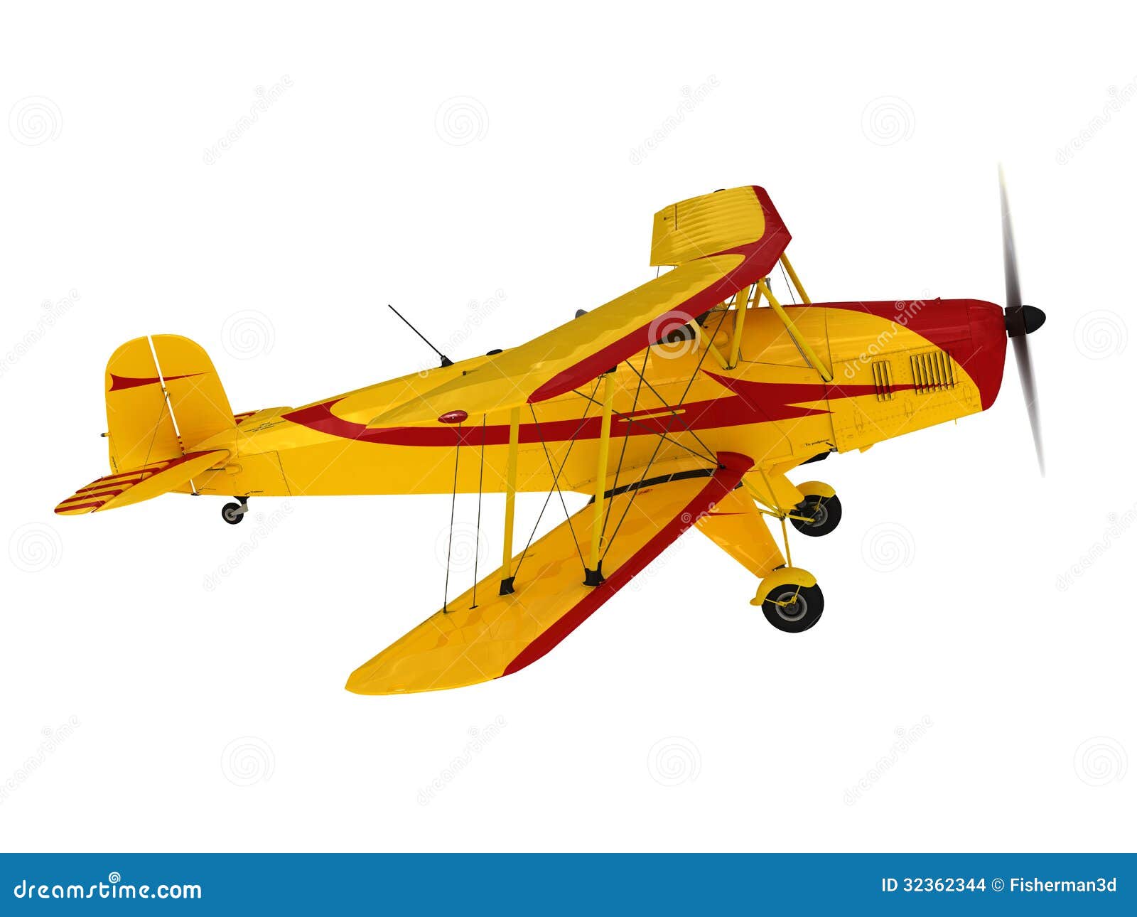 Old Propeller Biplane Airplane. Side View. Blue Screen Background. 3d ...