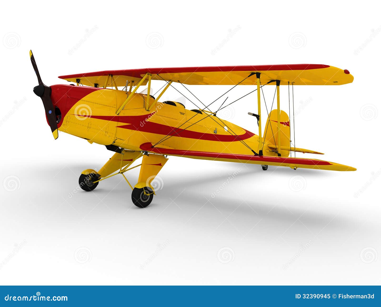 Old Propeller Biplane Airplane. Side View. Blue Screen Background. 3d ...