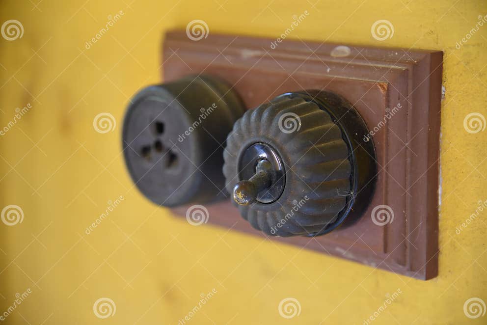 Vintage Put Light Switch on Wall. Ancient Power Switch. Editorial Stock ...