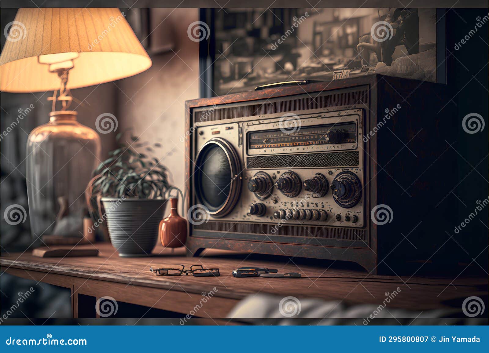 Vintage Radio on the Table in the Room. 3d Rendering Stock Illustration ...