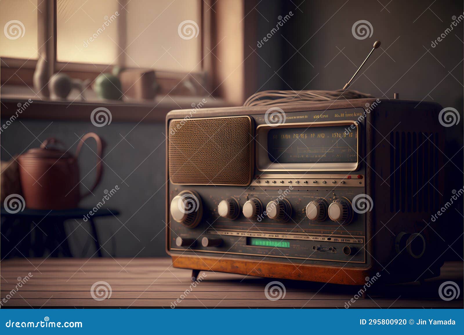 Vintage Radio on the Table in the Room. Retro Style Stock Illustration ...