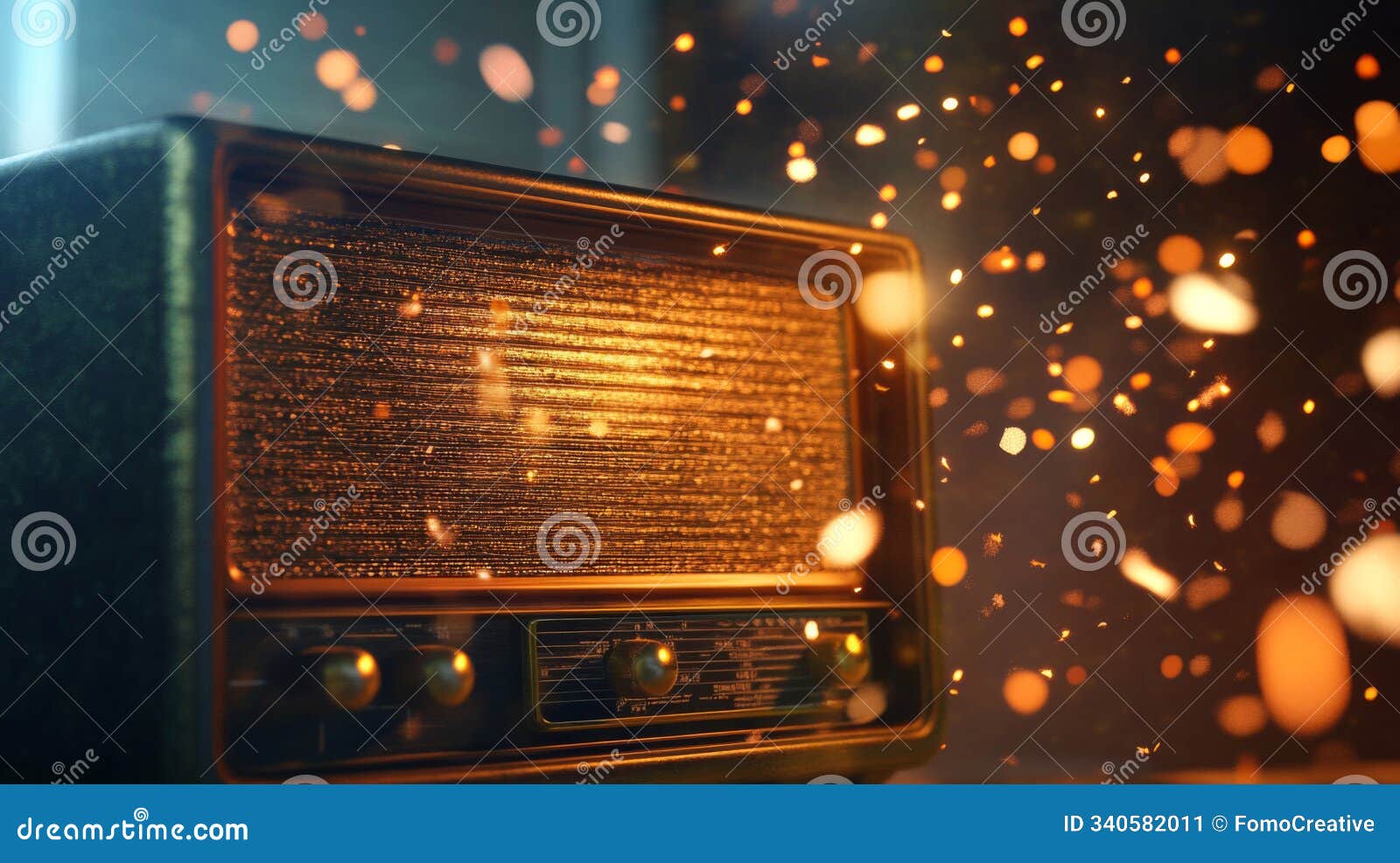 Vintage Radio with Warm Glowing Lights and Bokeh Stock Illustration ...
