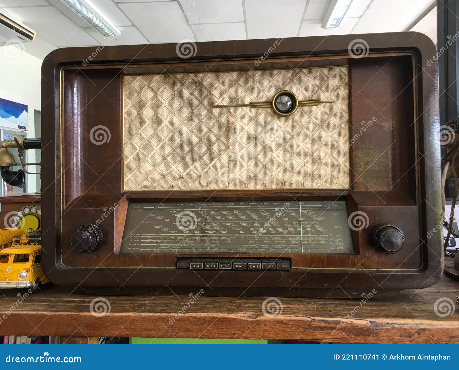 Vintage Radio on Wooden Table Stock Image - Image of music, culture ...