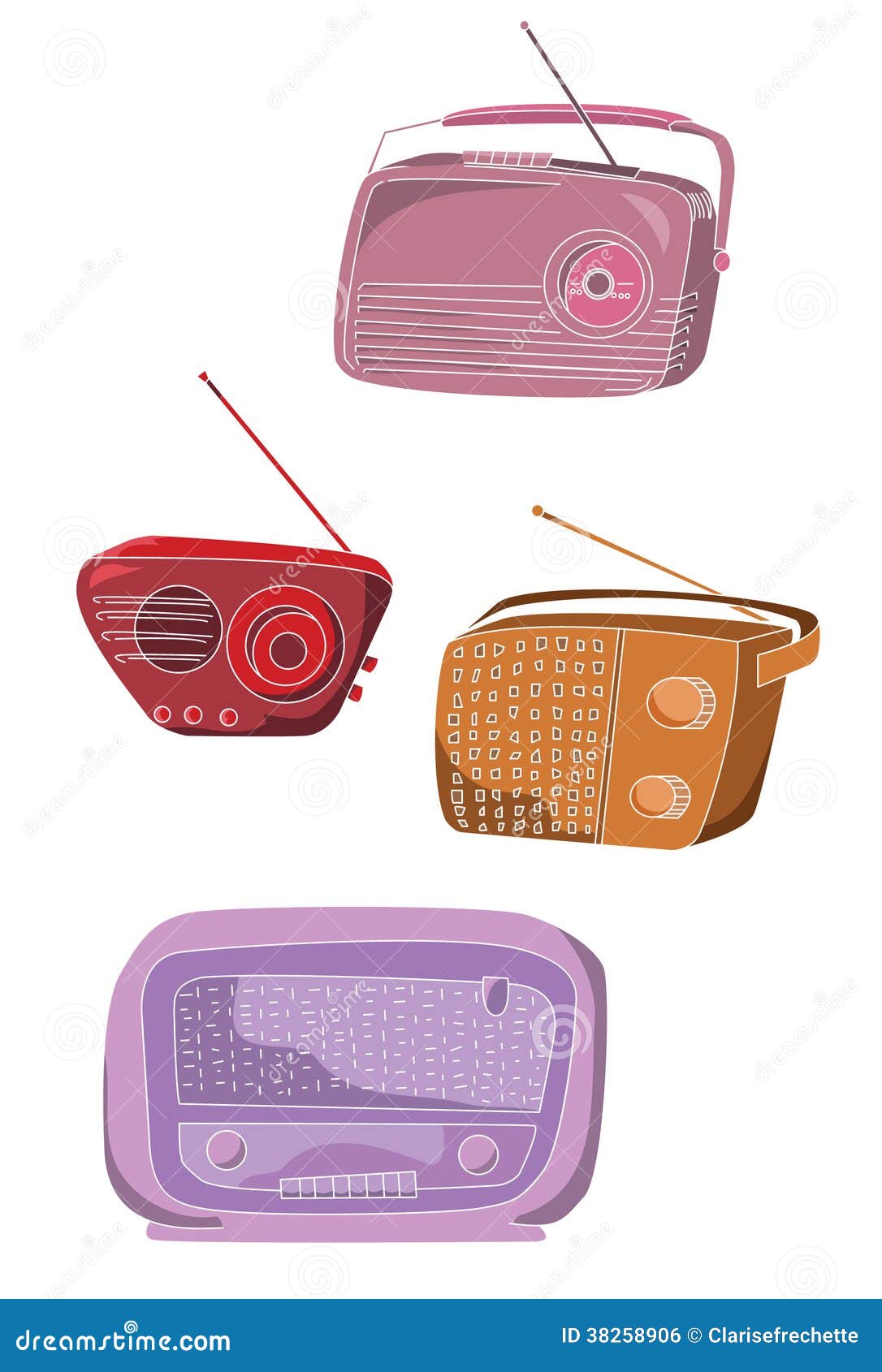 Set Of Vintage Radios, Vector Line Drawing | CartoonDealer.com #226003431