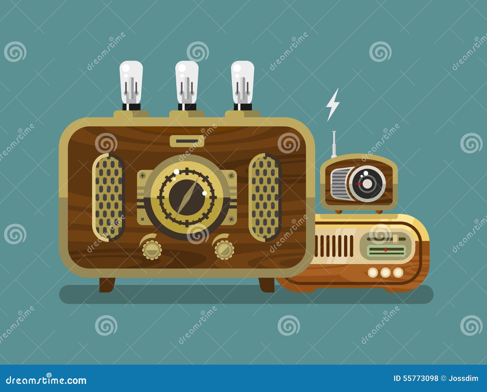 Set Of Vintage Radios, Vector Line Drawing | CartoonDealer.com #226003431