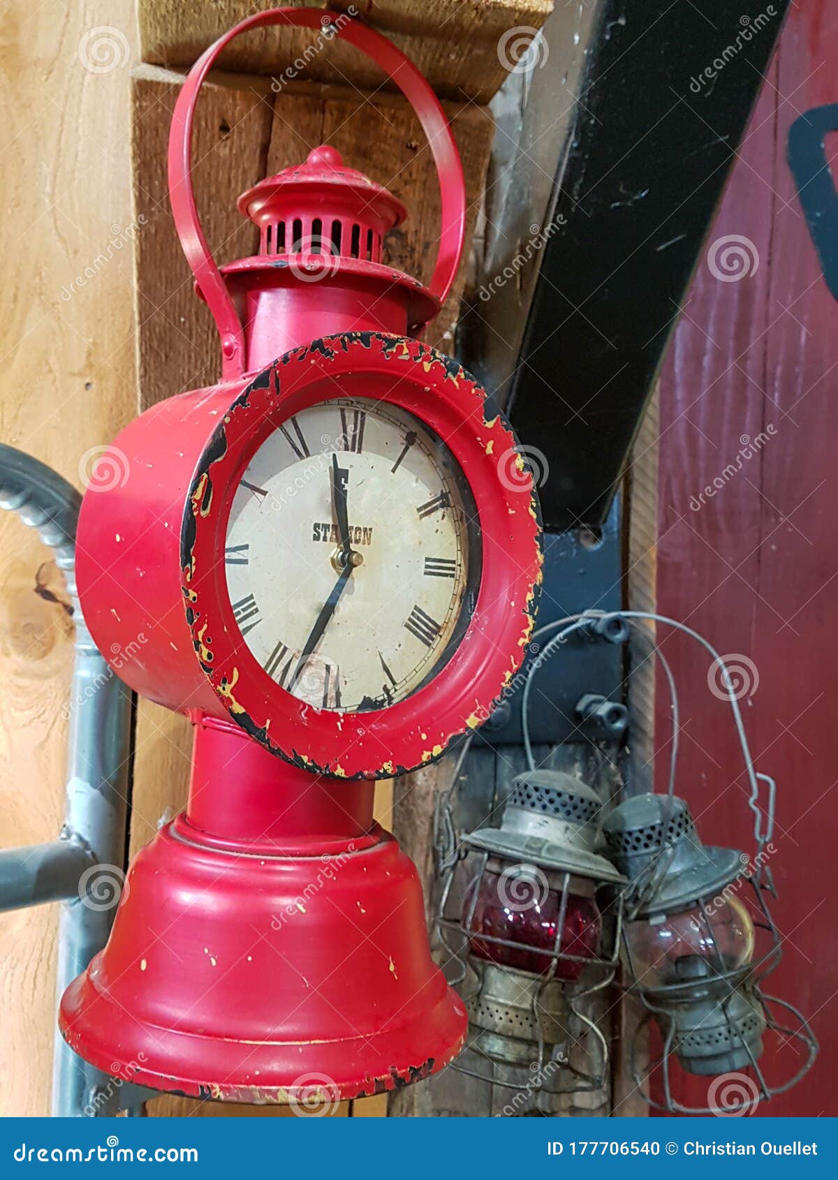Vintage Railroad Lantern Clock Stock Photo - Image of steel, barn ...