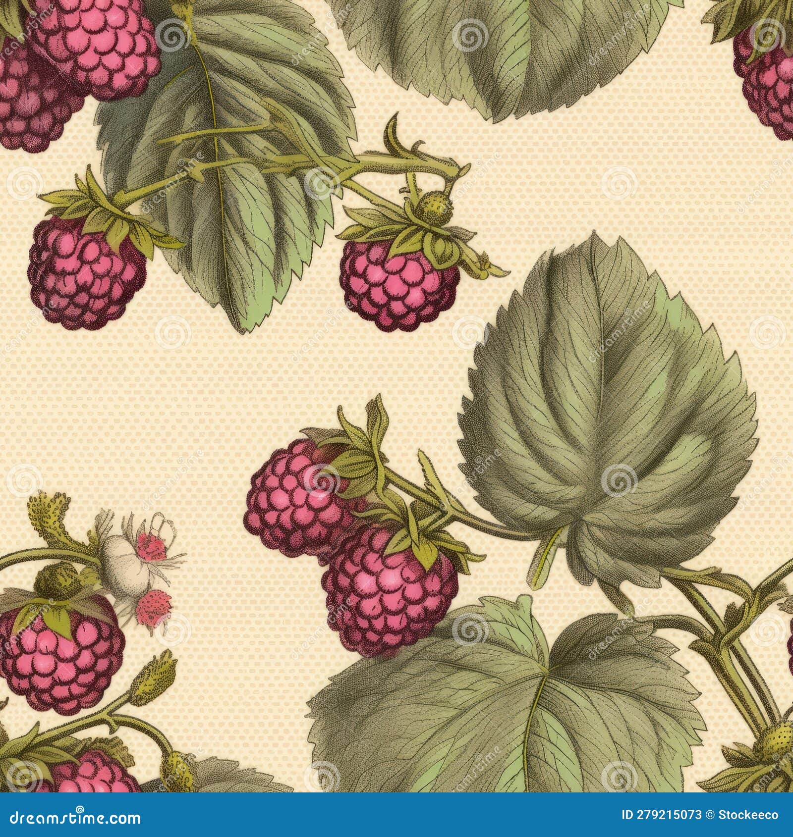 Vintage Raspberry Drawing with Contrasting Border Stock Illustration ...