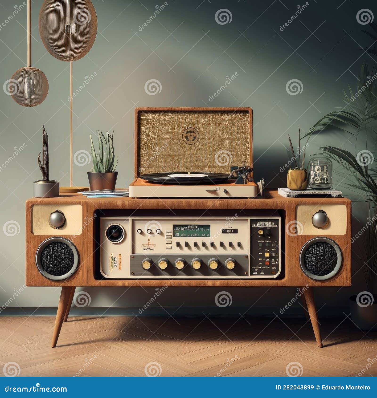 A Vintage Record Player Console with Built-in Speakers and Storage ...