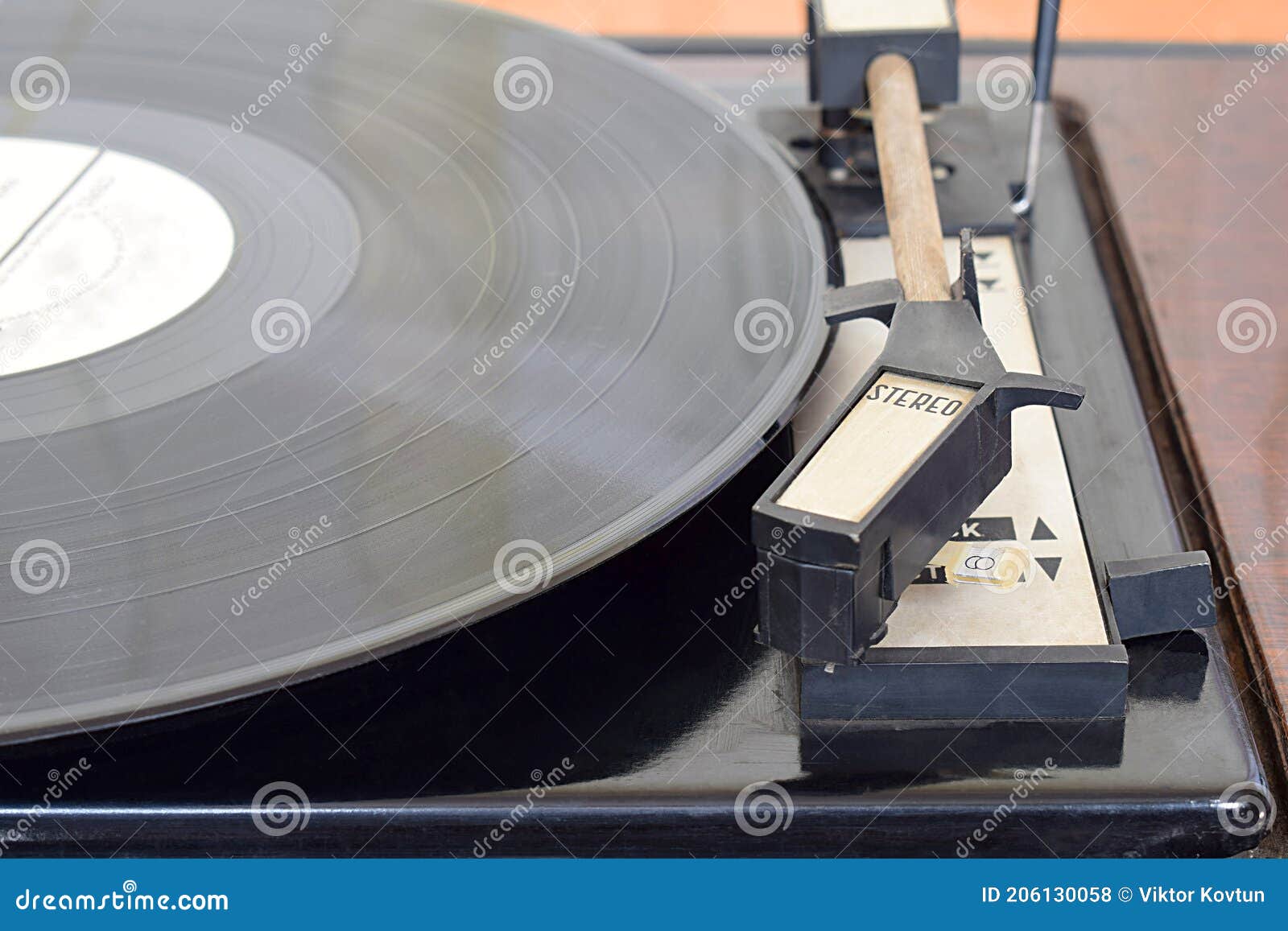 Vintage Record Player with Vinyl Disc, Close-up Stock Photo - Image of ...