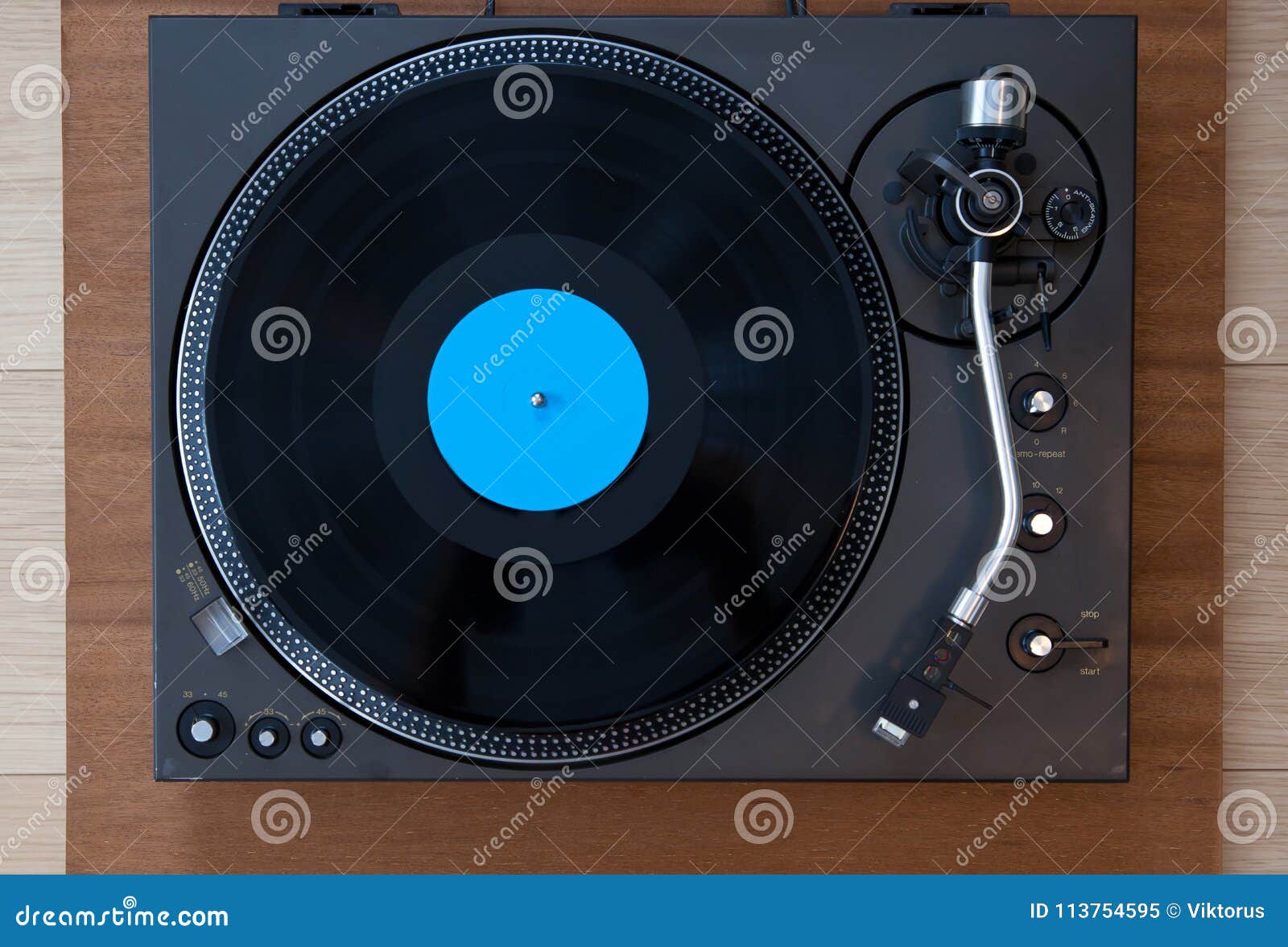 Vintage Record Turntable Player with Black Vinyl Disk Stock Image ...