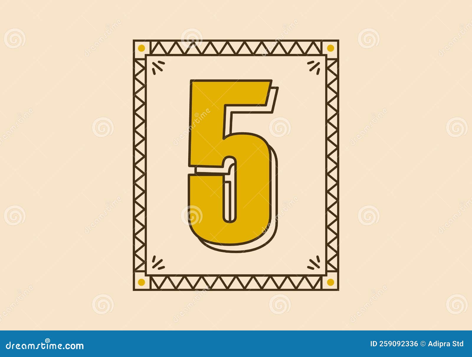 Vintage Rectangle Frame with Number 5 on it Stock Vector - Illustration ...