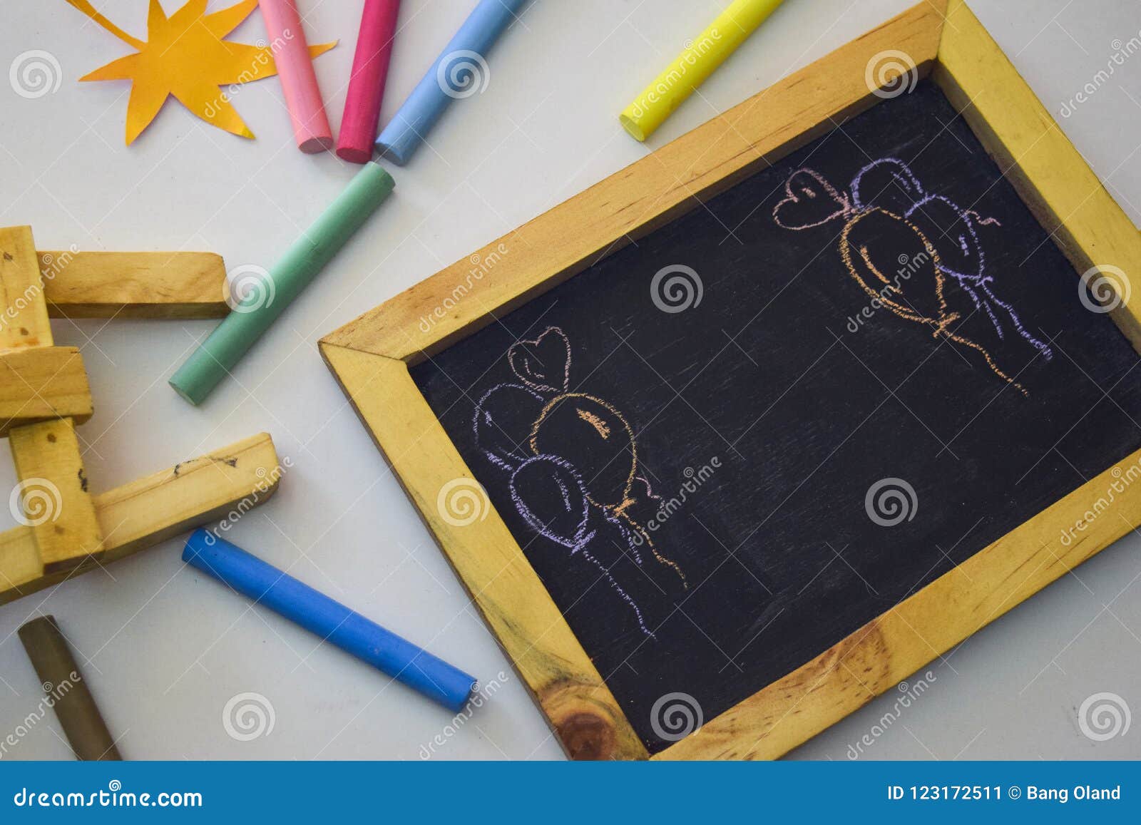 Vintage Rectangular Chalkboard with Colorful Chalk Isolated on White ...