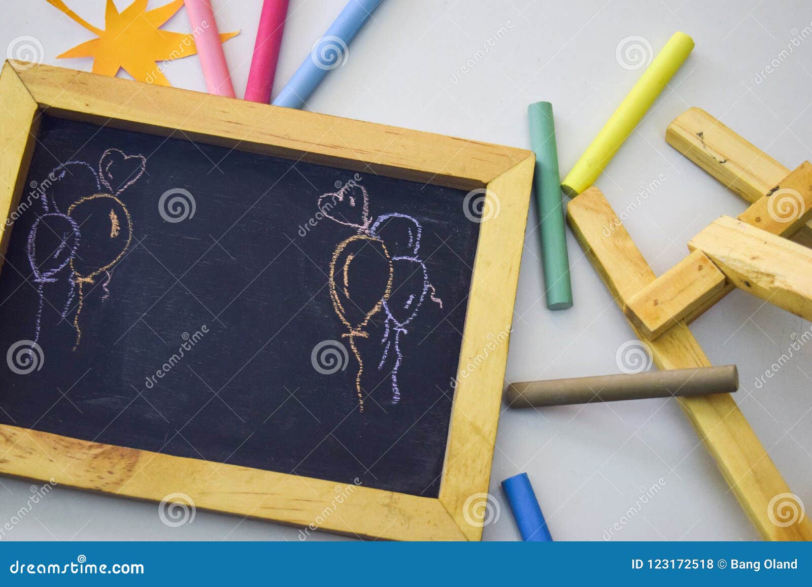 Vintage Rectangular Chalkboard with Colorful Chalk Isolated on White ...