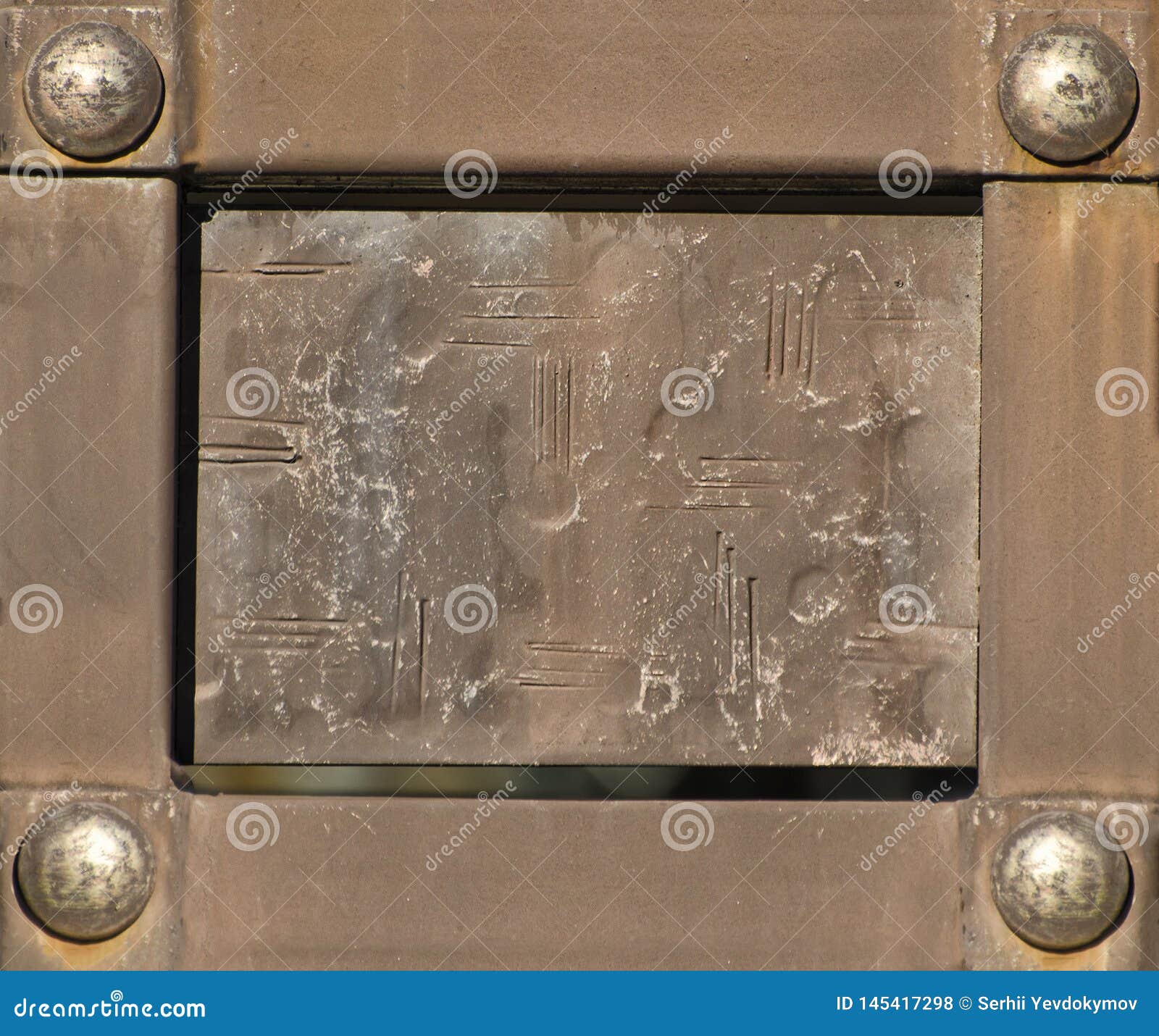 Vintage Rectangular Plate in Metal Frame with Rivets Stock Photo ...