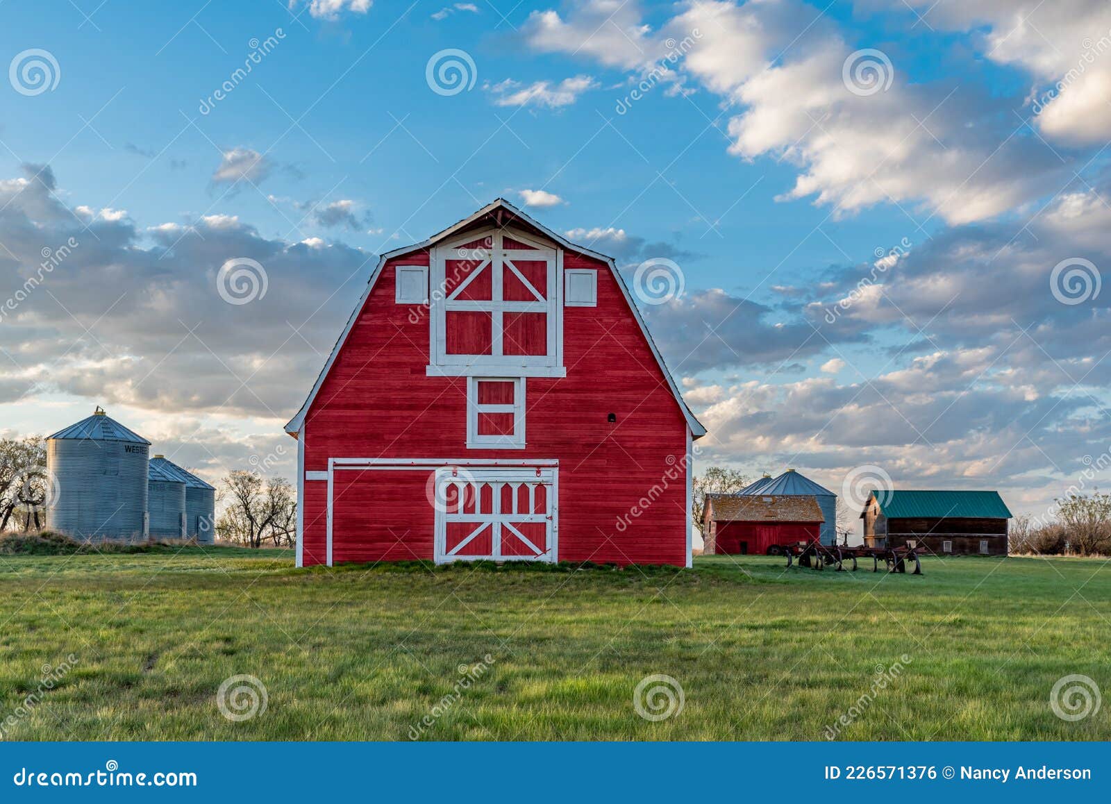 Vintage Red Barn in Prairie Farmyard in Saskatchewan Stock Photo ...