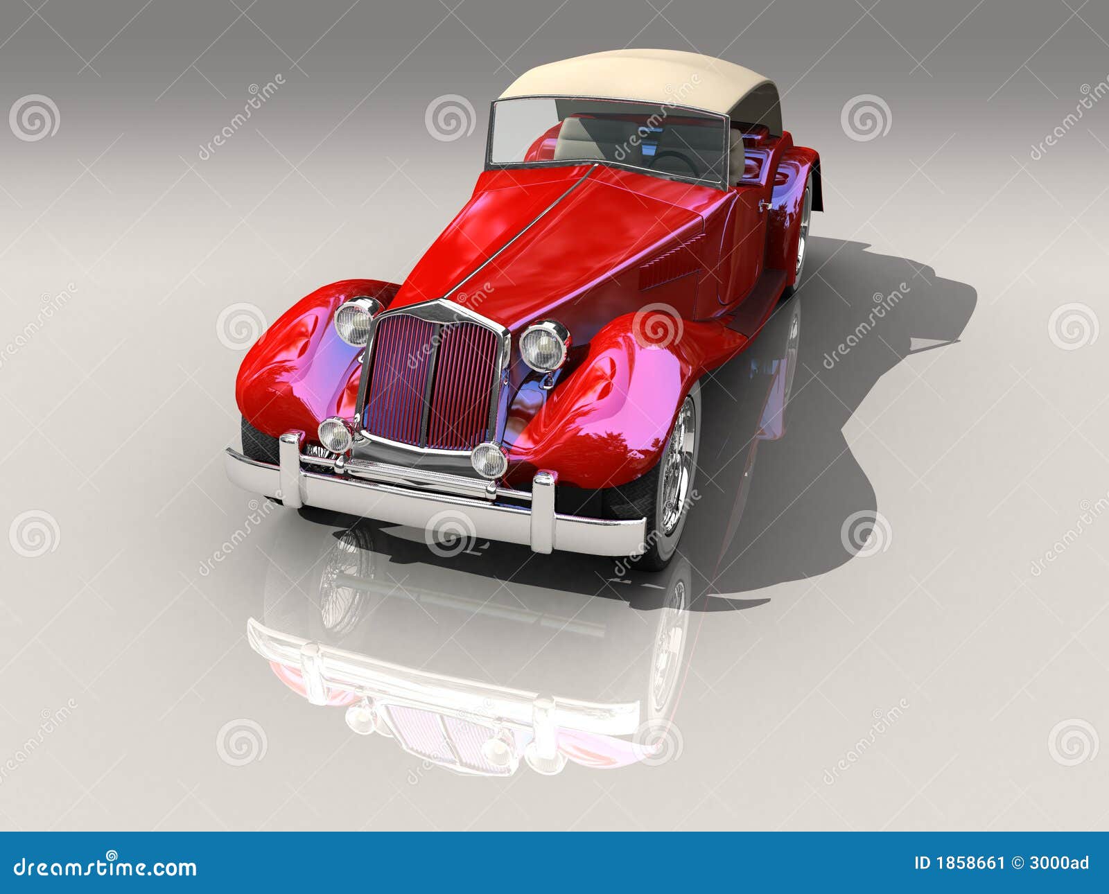 Vintage Red Car 3D Model in Front View Stock Illustration ...