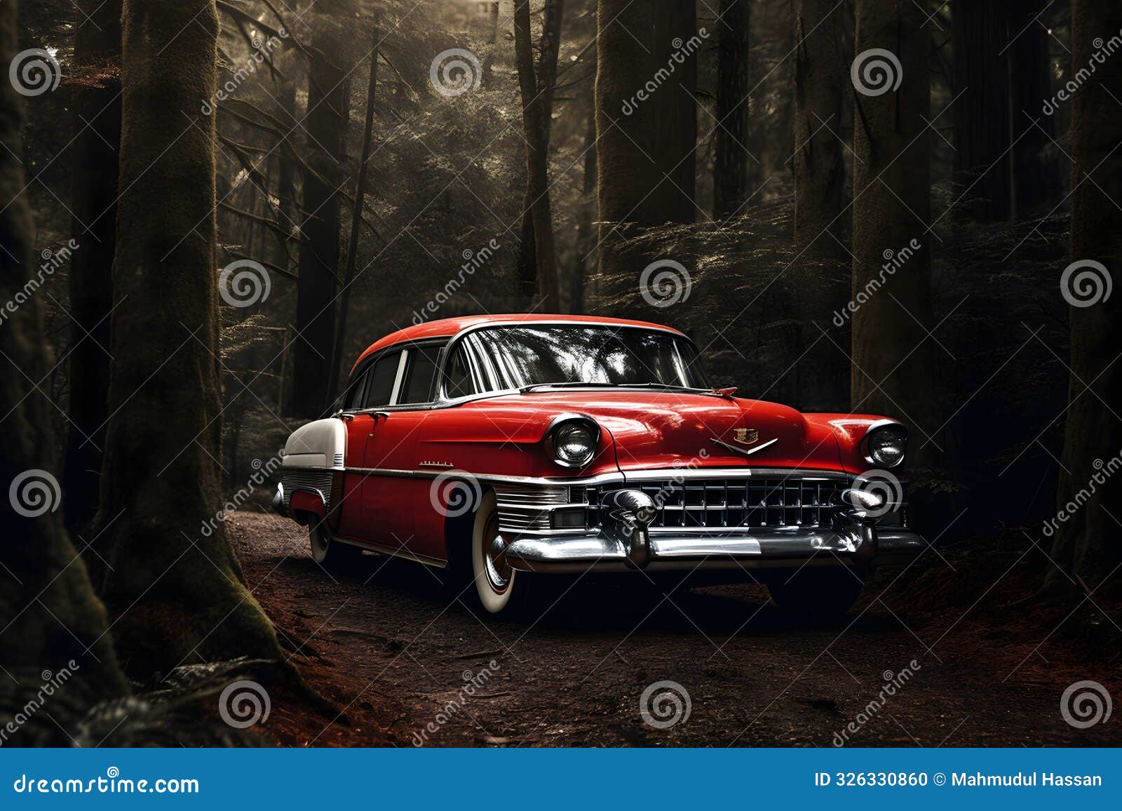 Vintage Red Car on the City Road Stock Illustration - Illustration of ...