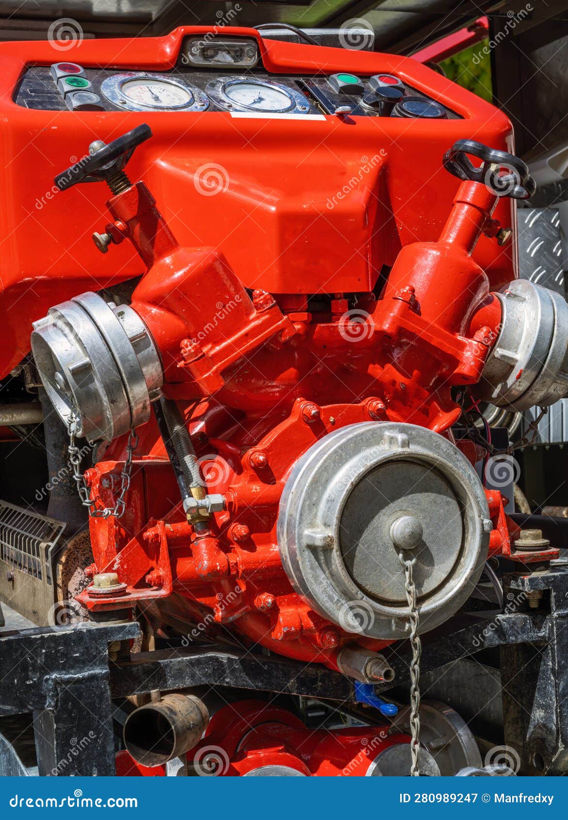 Vintage Red Fire Engine of the Fire Brigade Stock Image - Image of ...