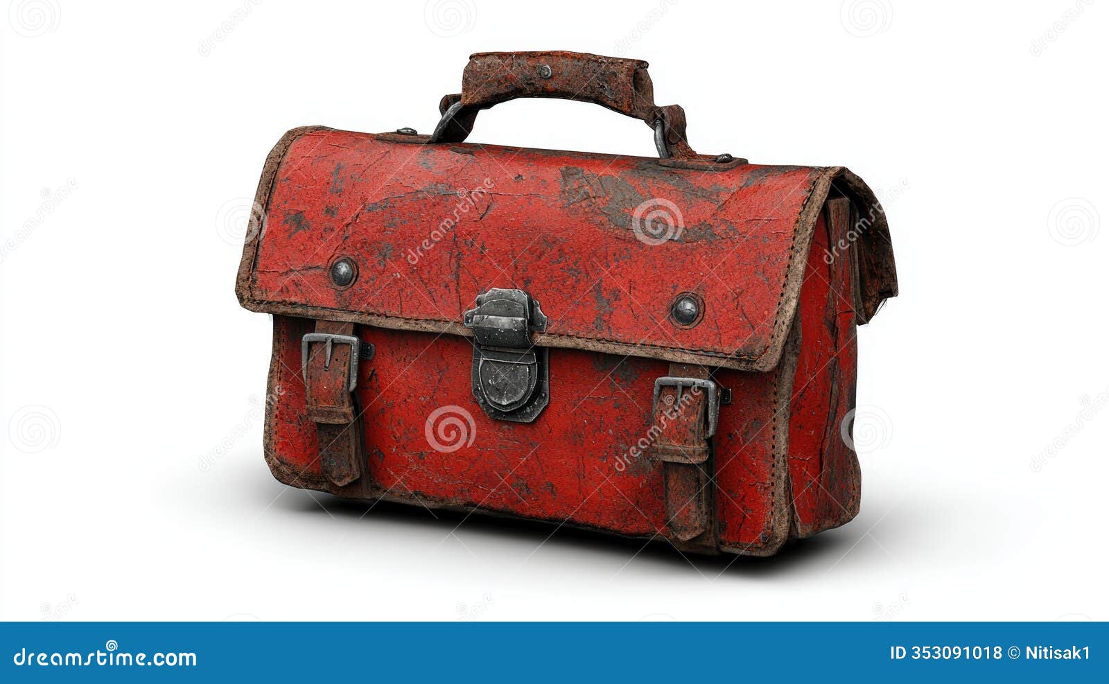 Vintage Red Leather Bag with Worn Textures on a White Isolate ...