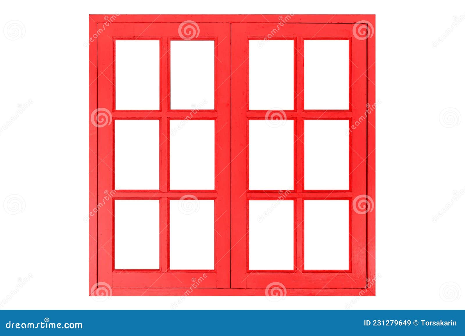 Red Painted Wooden Window Frame Isolated on a White Background Stock ...