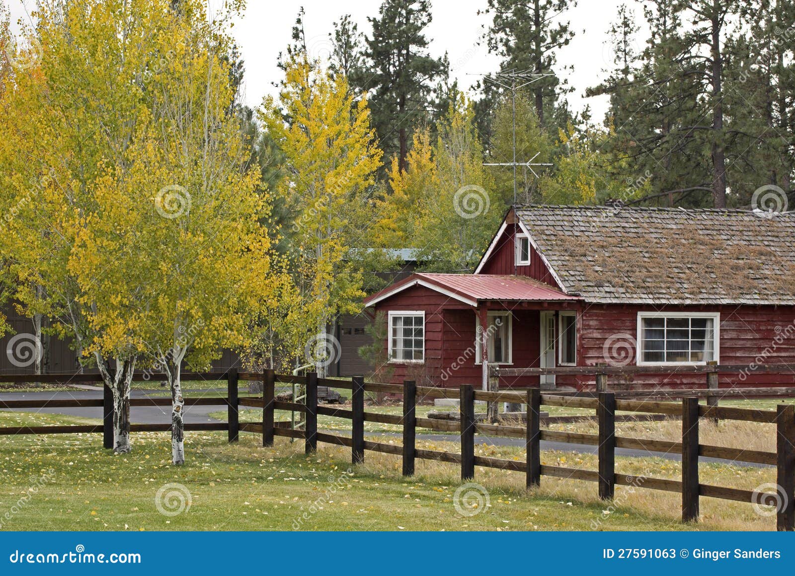 Vintage Red Ranch House in Autumn Stock Image - Image of outdoors ...