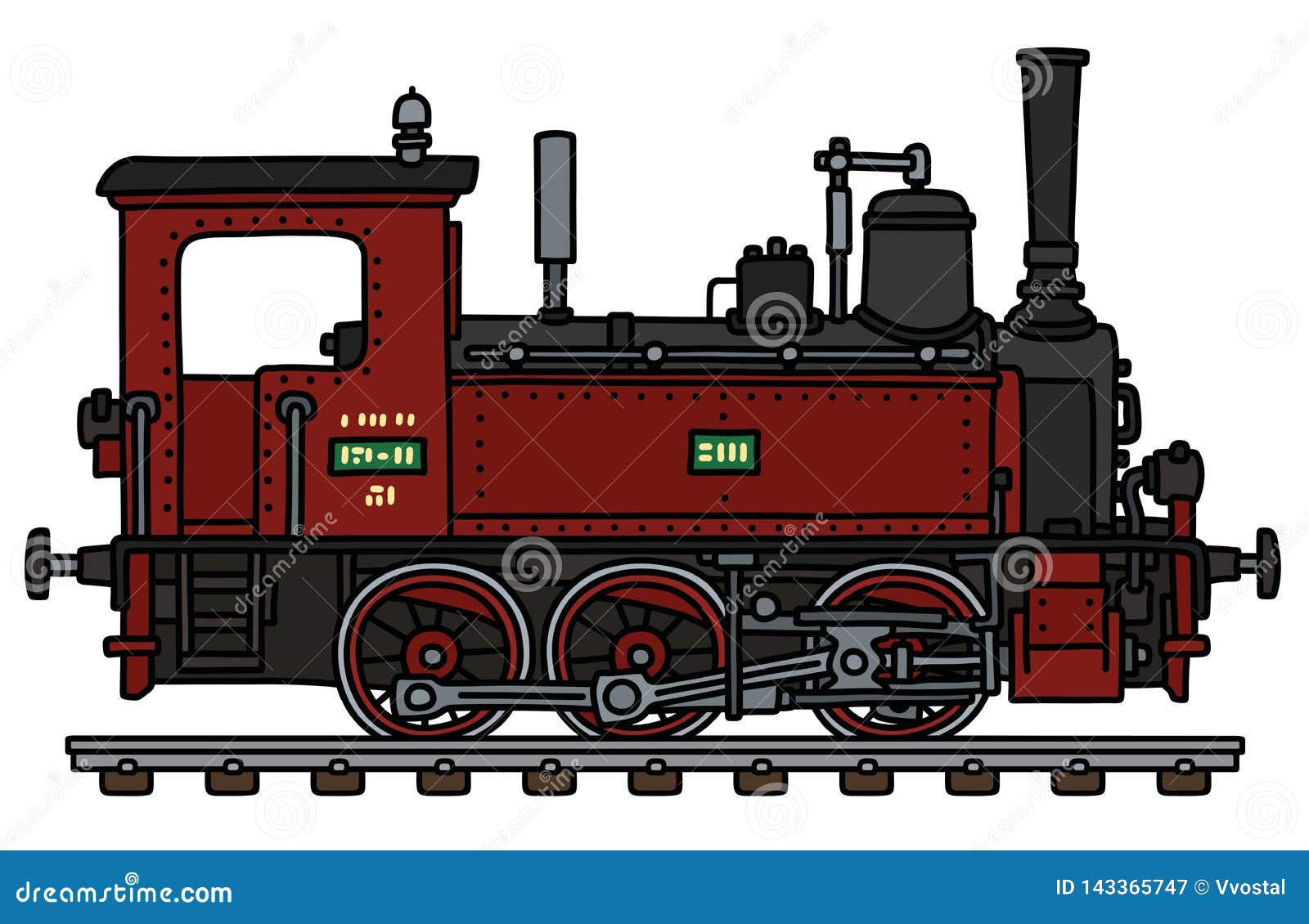 The Vintage Red Small Tender Steam Locomotive Stock Vector ...