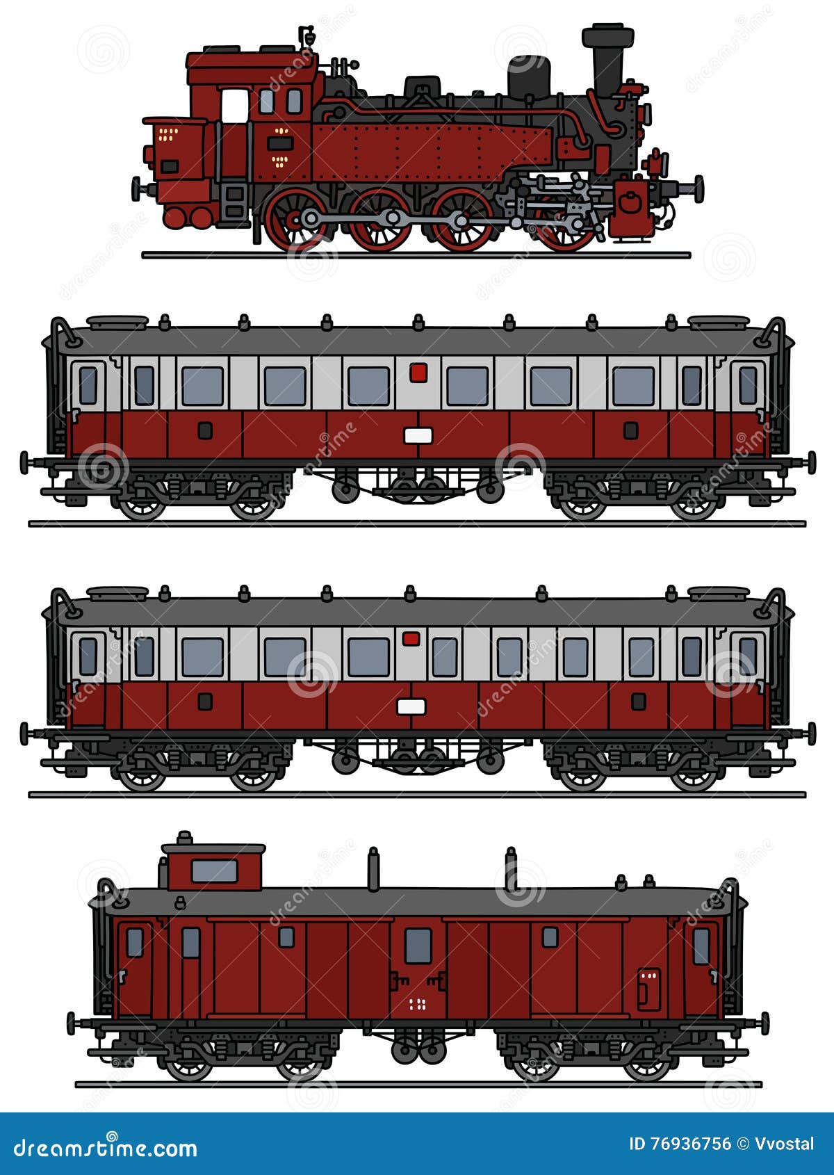 Vintage red steam train stock vector. Illustration of loco - 76936756