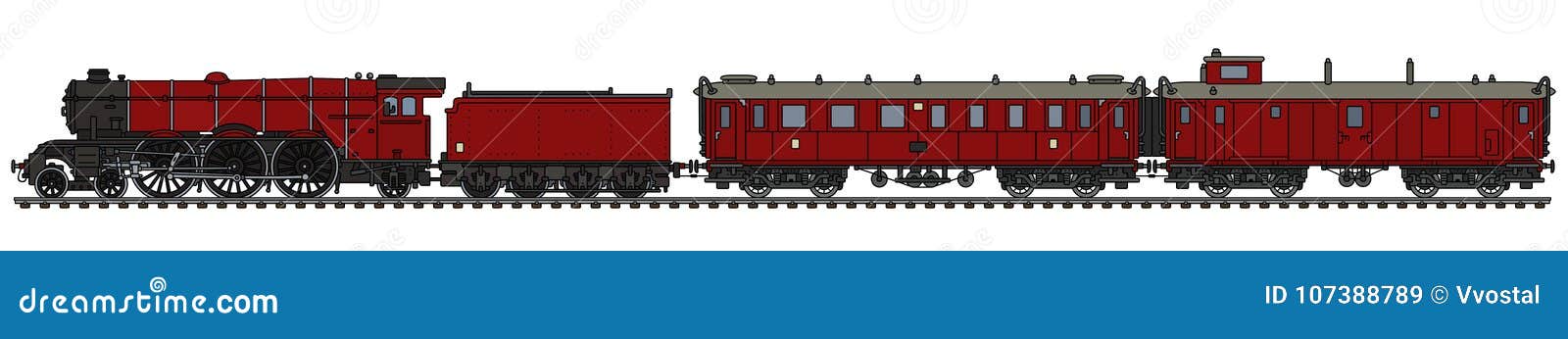 The Vintage Red Steam Train Stock Vector - Illustration of passenger ...