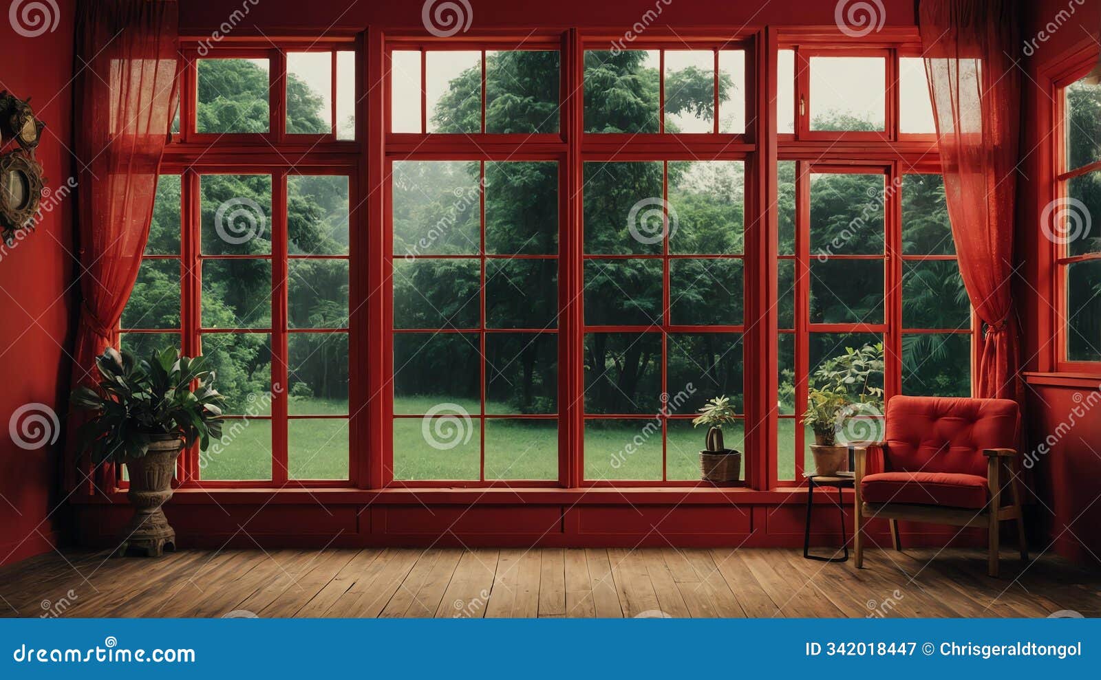 Vintage Red Theme House with Square Windows for Backgr Ai Generated ...