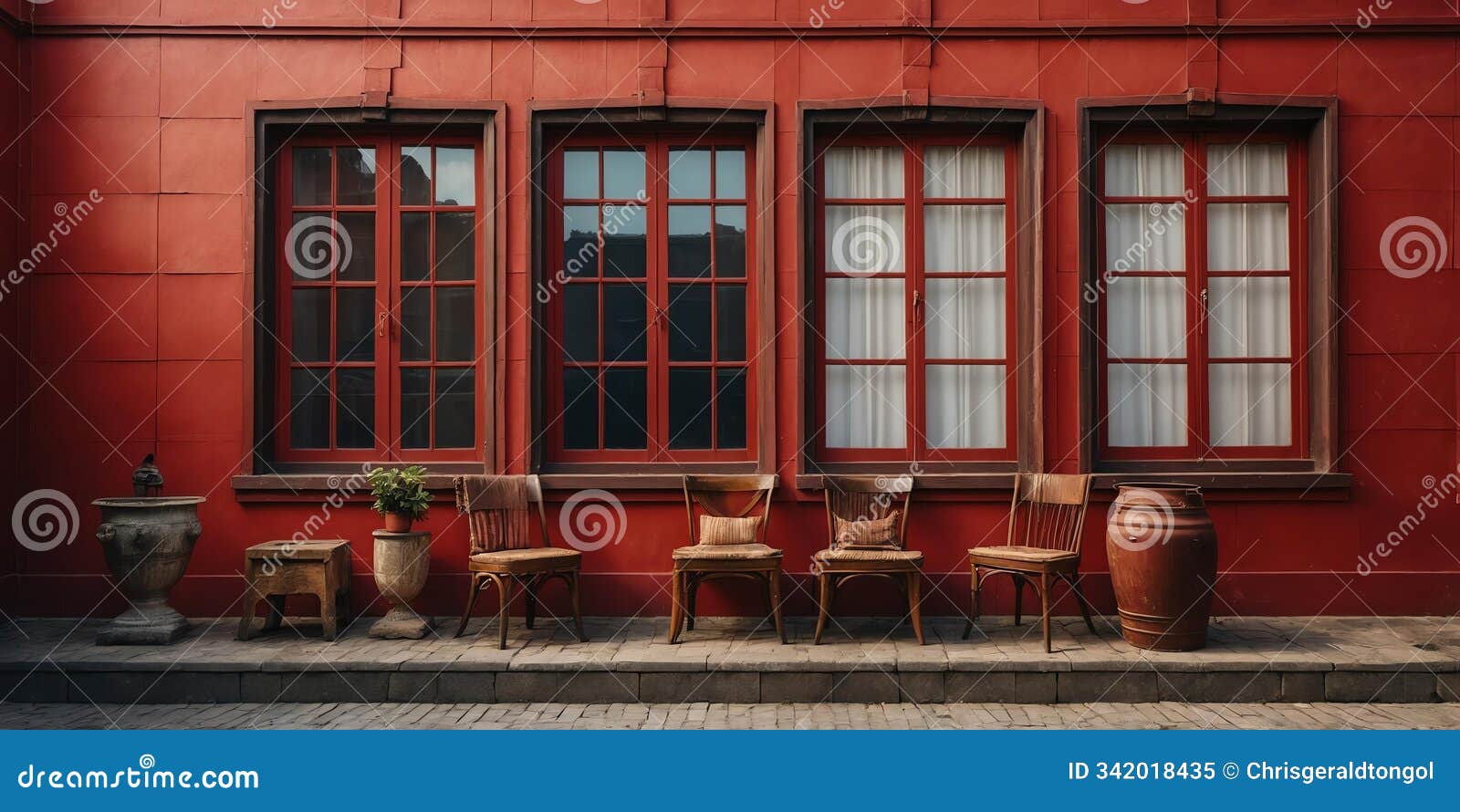 Vintage Red Theme House with Square Windows for Banner Ai Generated ...