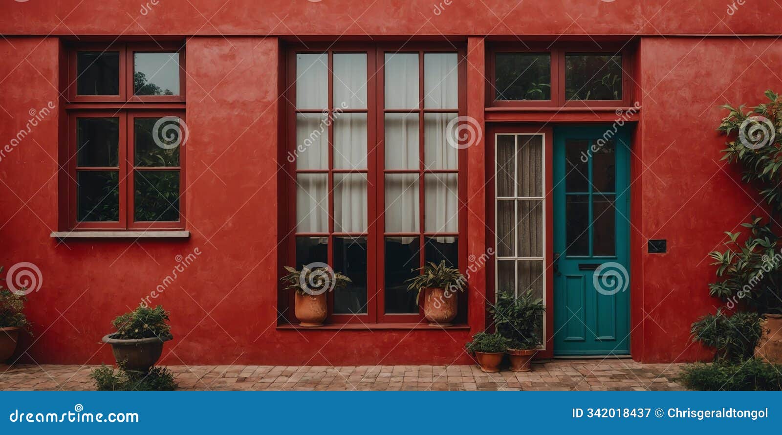 Vintage Red Theme House with Square Windows for Banner Ai Generated ...
