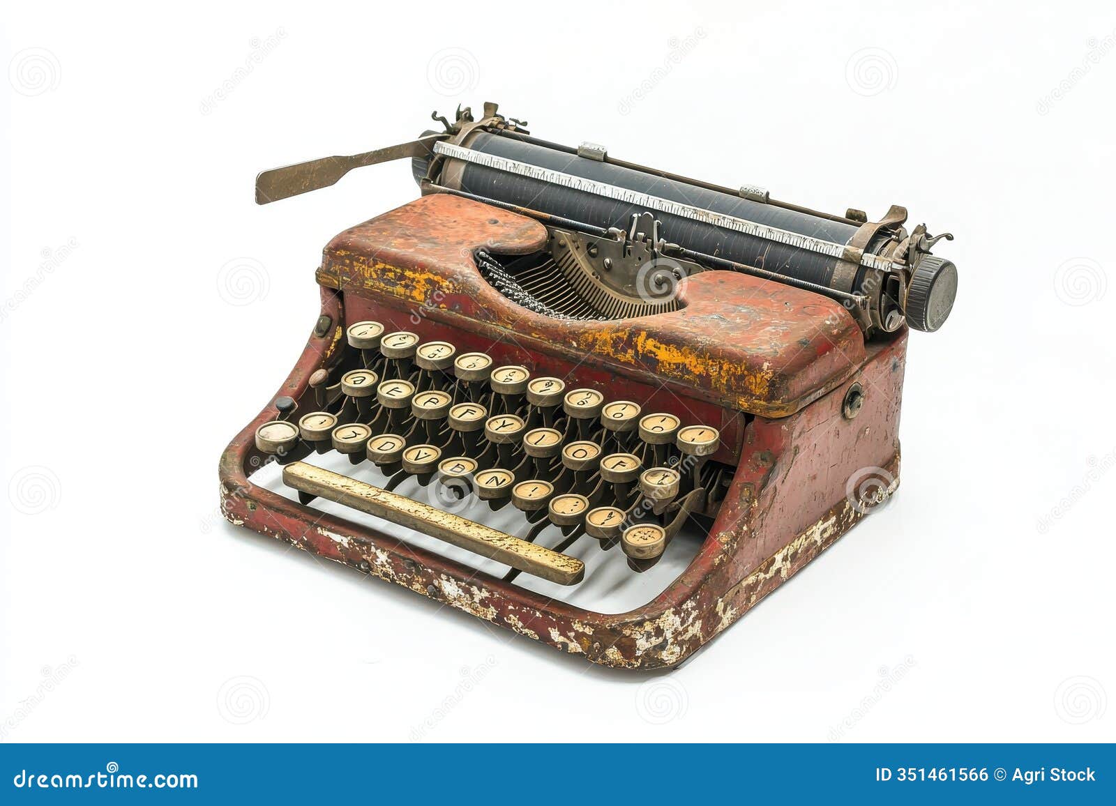 Vintage Red Typewriter with Worn Keys and a White Background Stock ...
