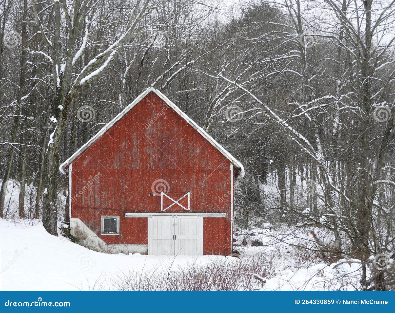 Vintage Red Wood Barn in Country Woods Snowstorm Stock Image - Image of ...