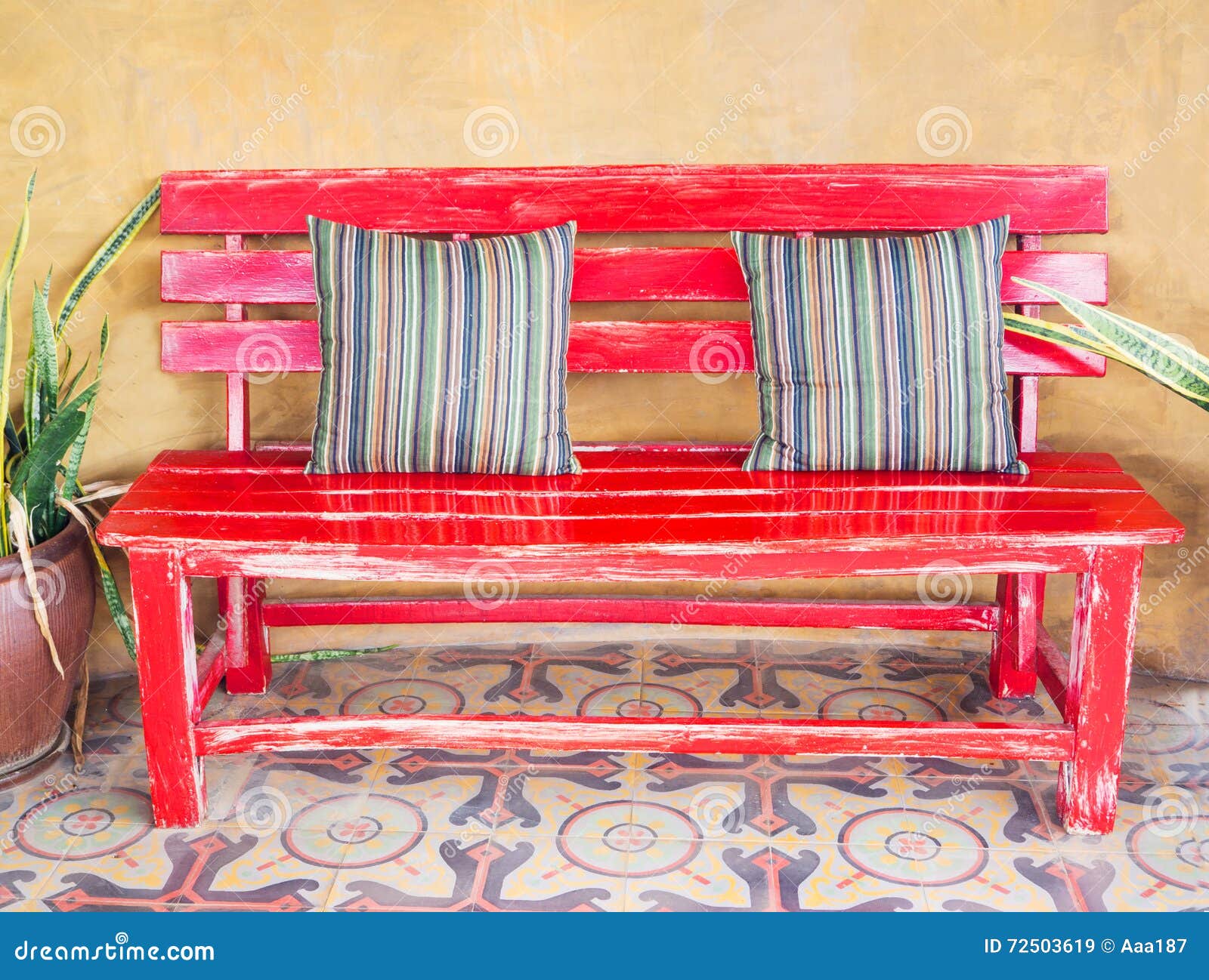 Vintage red wood bench stock image. Image of chair, natural - 72503619
