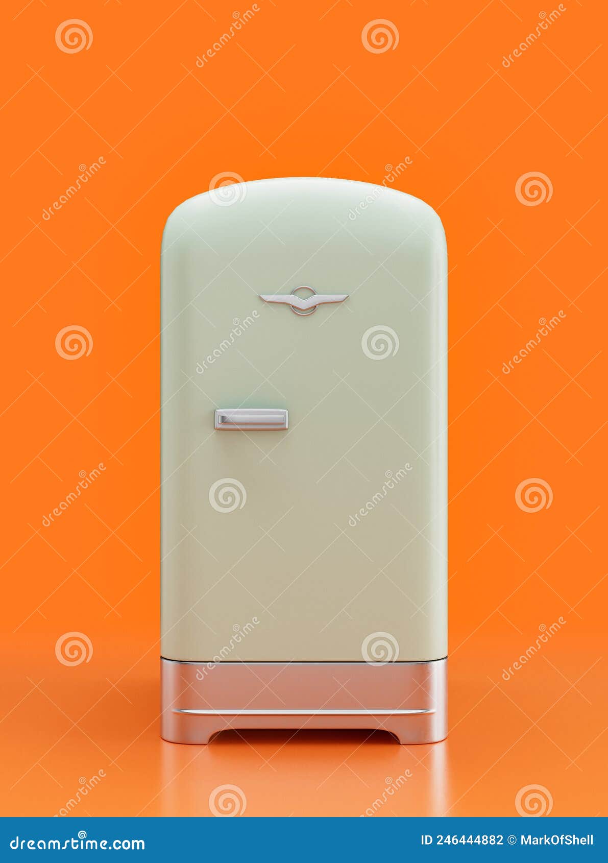 Vintage Refrigerator, Retro Kitchen Appliance Front View, 3d Rendering ...