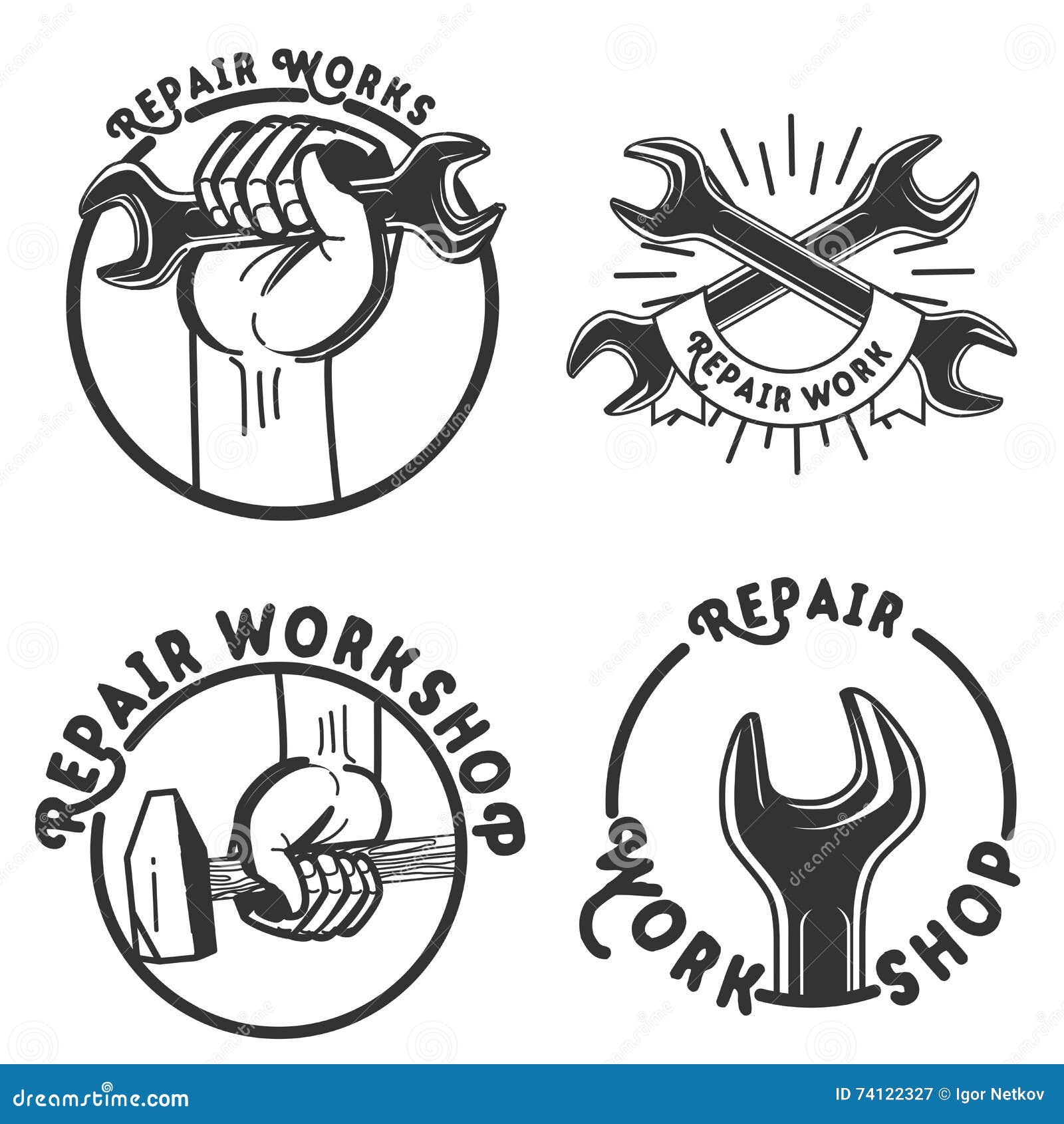Vintage Repair Workshop Emblem Vector Illustration | CartoonDealer.com ...