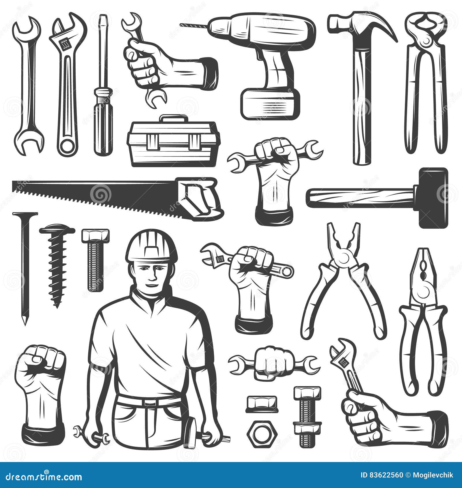 Repair Workshop Black And White Label Design Template With Car And ...