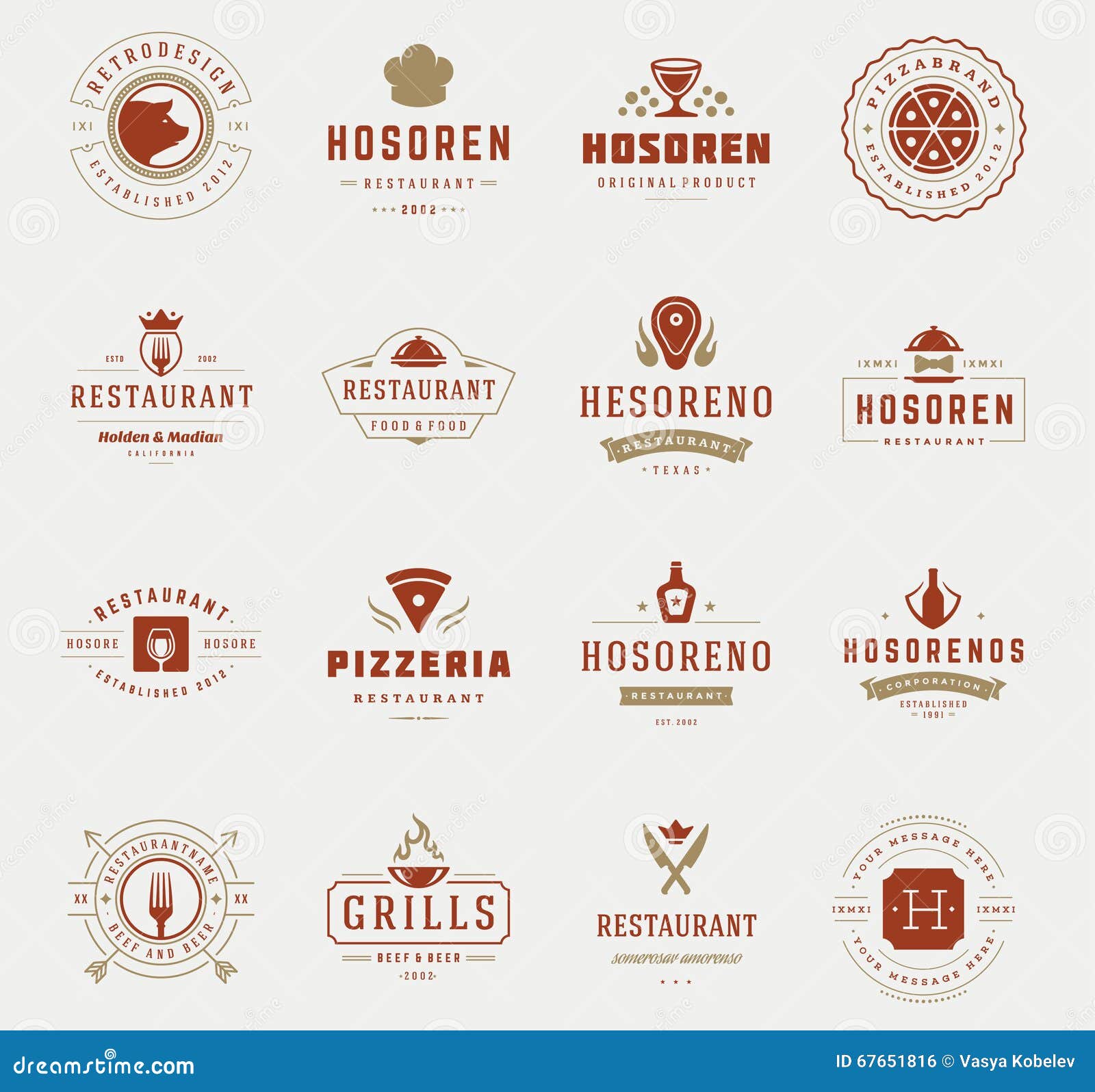 Vintage Restaurant Logos Design Templates Set. Vector Design Elements ...