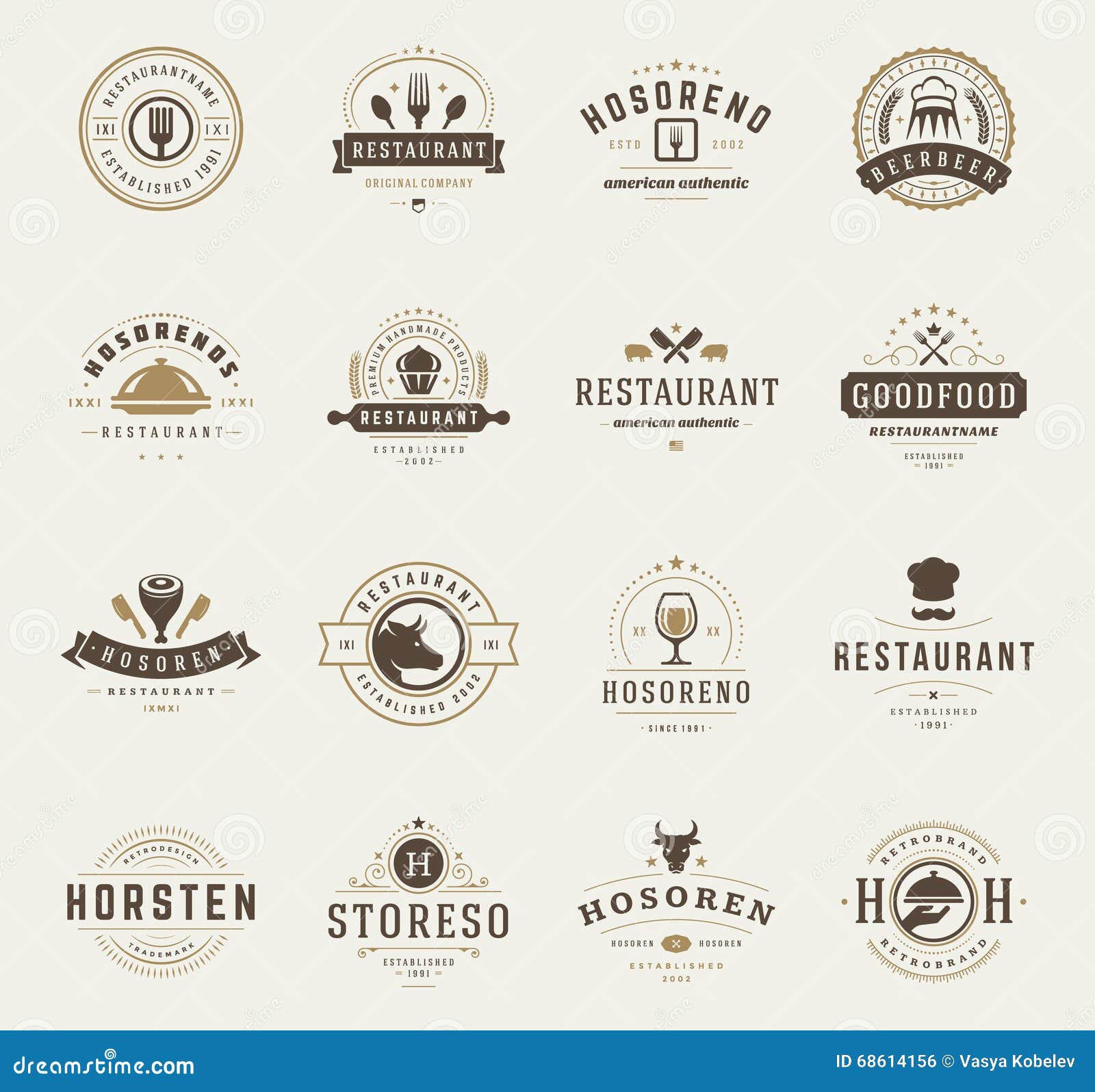 Vintage Restaurant Logos Design Templates Set Stock Vector ...