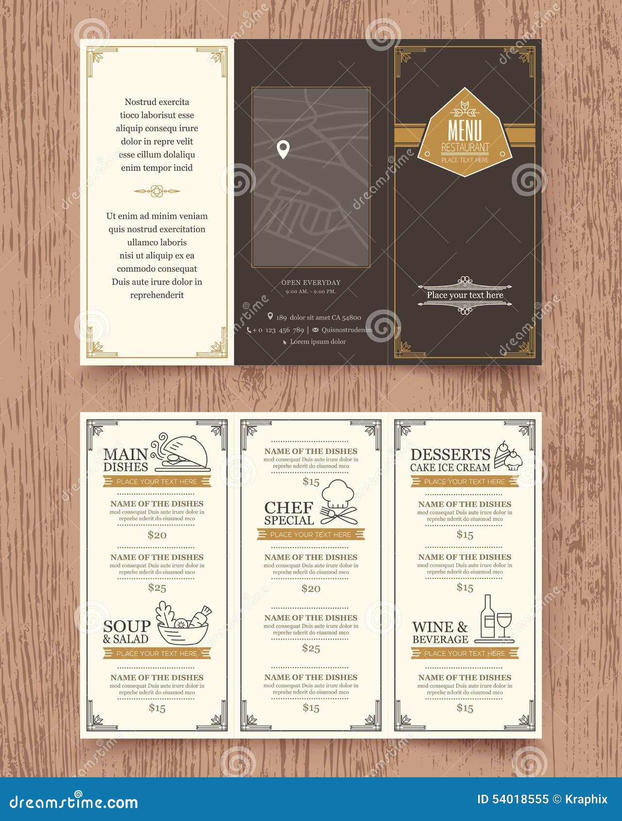 Vintage Restaurant Menu Design Pamphlet Template Cartoon Vector ...