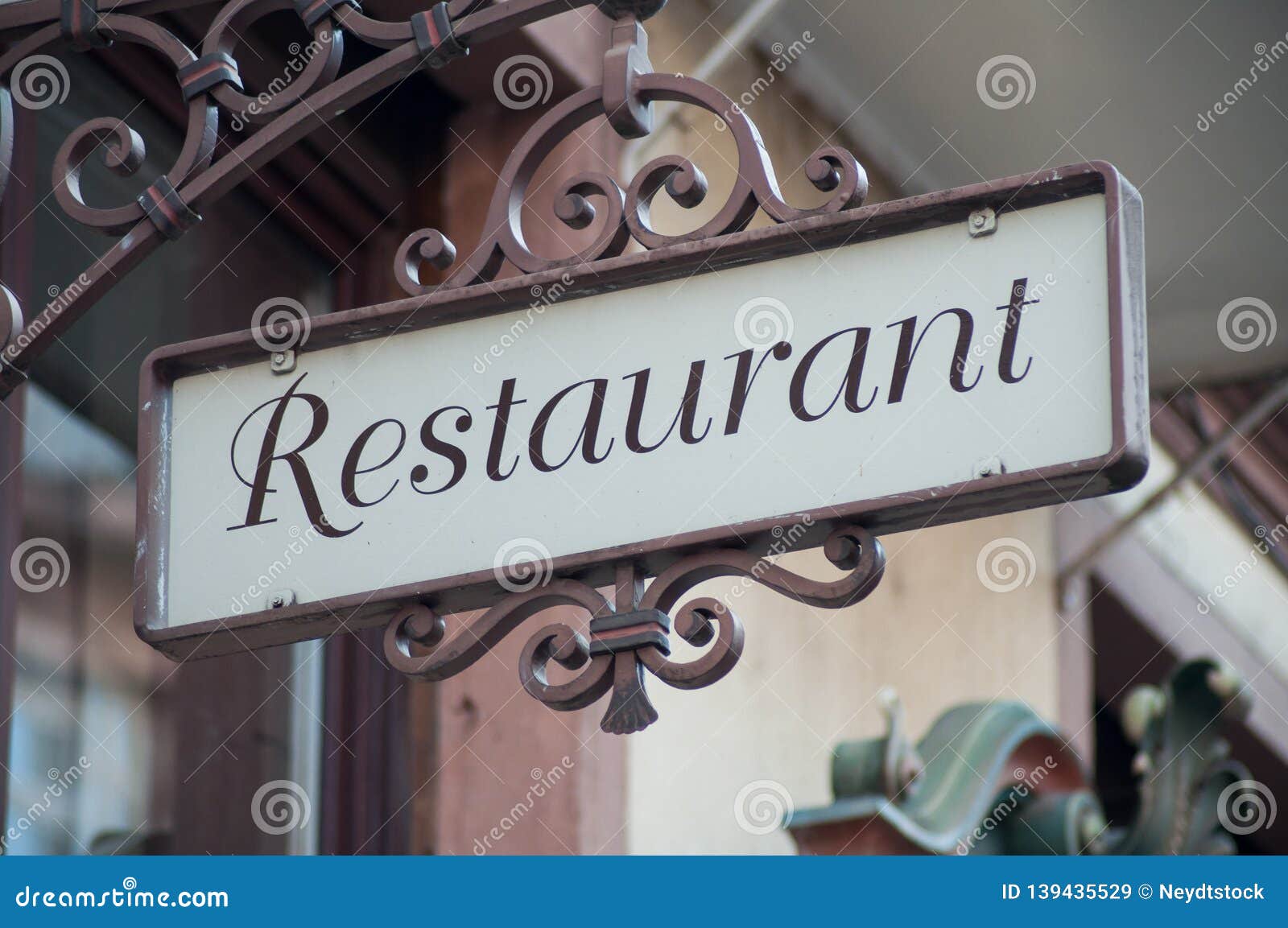 Vintage Restaurant Sign on Building Facade Stock Image - Image of cafe ...