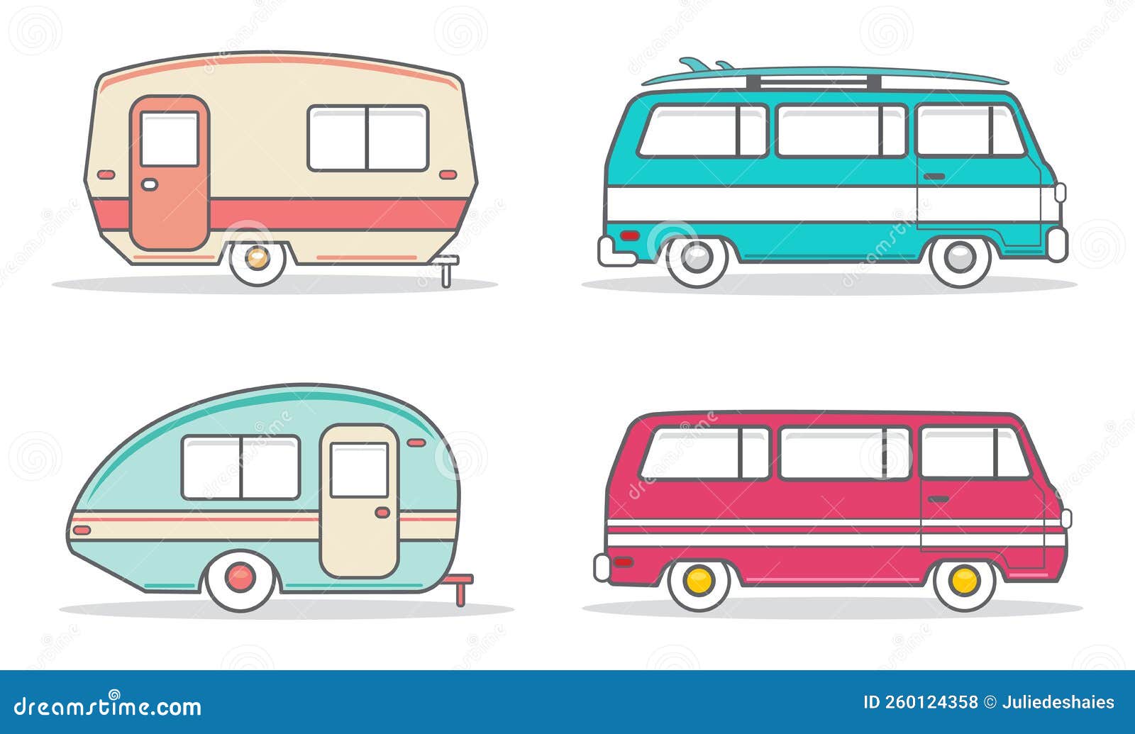 Camping Caravan. Motorhome, Amper Car. Black And White Van, Hand Drawn ...